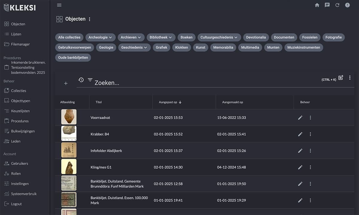 KLEKSI - Collectiemanagementsysteem - Software voor registratie van erfgoed en archieven